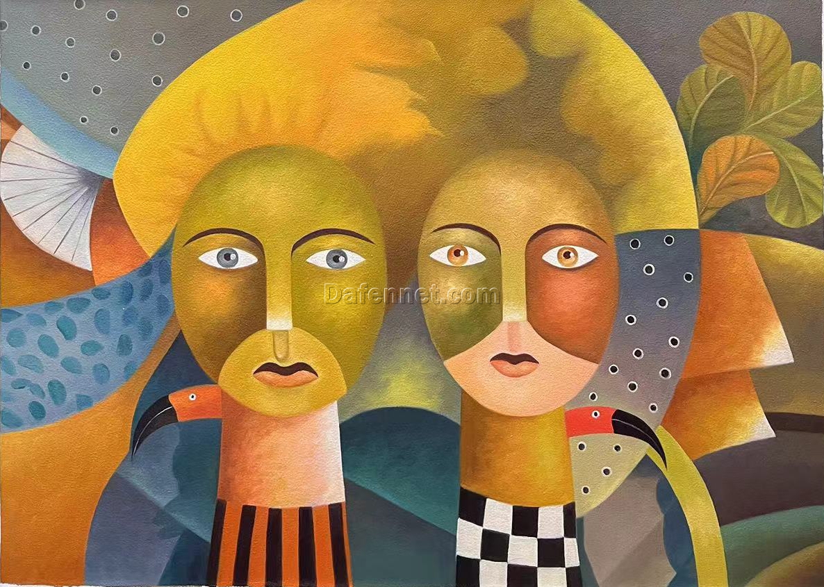 Modernist Cuban Masterpiece: Abstract Dual Portraits By Contemporary ...