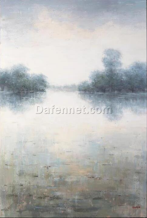 Tranquil Lake Abstract Oil Painting - Serene Modern Decorative Artwork ...