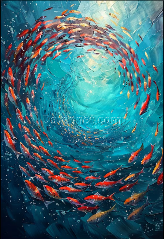 Abstract Blue Underwater World Art: School Of Fish Oil Painting ...