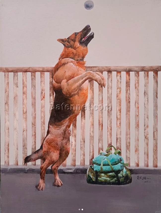 Custom Oil Painting Of Police Dog By Huang Wusun – Original Artwork ...