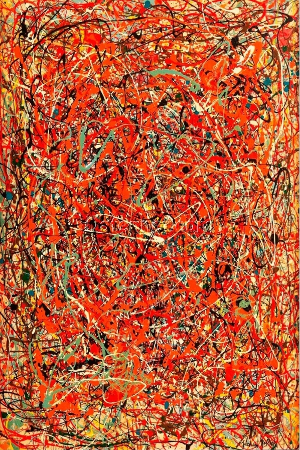 Jackson Pollock Inspired Abstract Orange Oil Painting - Hand-Painted ...
