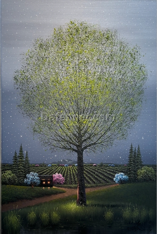Custom Hand-Painted Oil Painting - Majestic Tree In A Scenic Field From ...